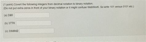 solved 1 point covert the following integers from decimal