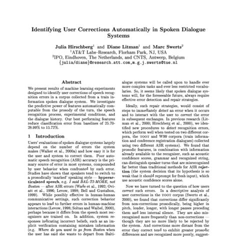 Identifying User Corrections Automatically In Spoken Dialogue Systems