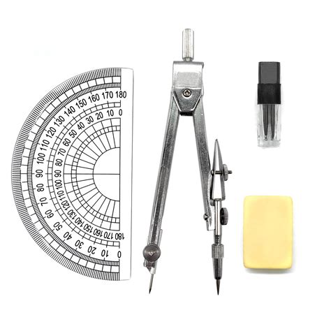 Buy Drawing Compass Set With Lead Refills And Eraser Maths Protractor Set Metal Math Geometry
