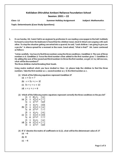 Mathematics Holiday Assignment 2021 22 Download Free Pdf