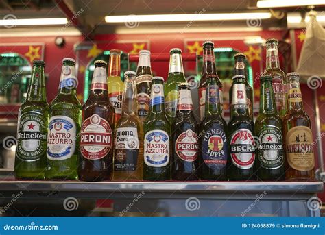 Assorted Beer Bottles Editorial Stock Image Image Of Nastro 124058879