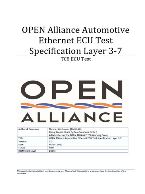 Oa Automotive Ethernet Ecu Testspecification Layer 3 7 V3 0 Final Pdf