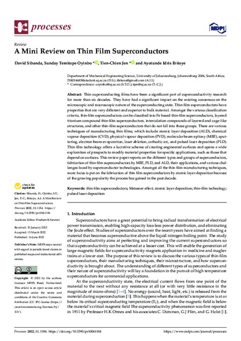 Pdf A Mini Review On Thin Film Superconductors