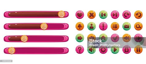 캔디 쿠키 게임 Ui 로드 슬라이더 버튼 케이크 격리 세트 벡터 그래픽 디자인 요소 그림 그래픽 사용자 인터페이스에 대한 스톡 벡터 아트 및 기타 이미지 그래픽 사용자