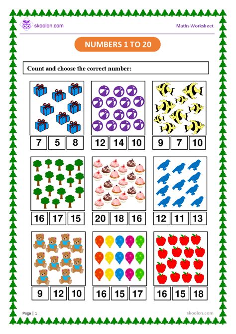 KG Math Numbers 1 To 20 291 Education Page 1 Skoolon Maths