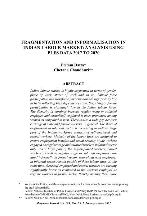 Pdf Fragmentation And Informalisation In Indian Labour Market