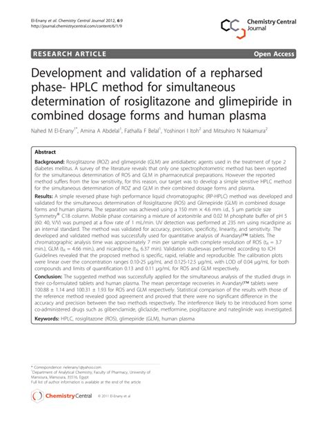 Pdf Development And Validation Of A Reversed Phase Hplc Method For