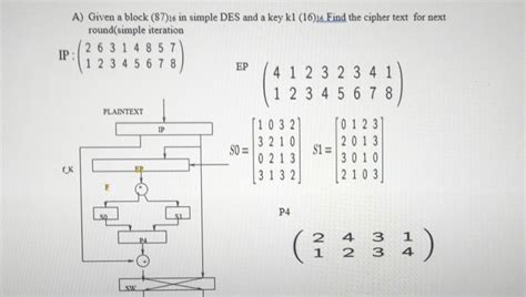 Solved A Given A Block 8716 In Simple Des And A Key K1