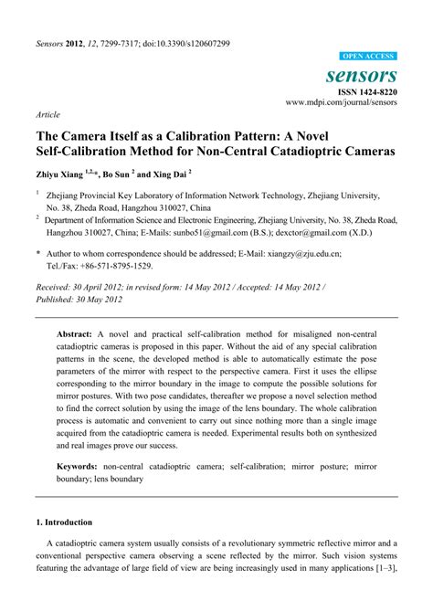 Pdf The Camera Itself As A Calibration Pattern A Novel Self Calibration Method For Non