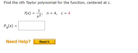 Solved Find The Nth Taylor Polynomial For The Function