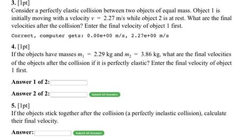 solved consider a perfectly elastic collision between two