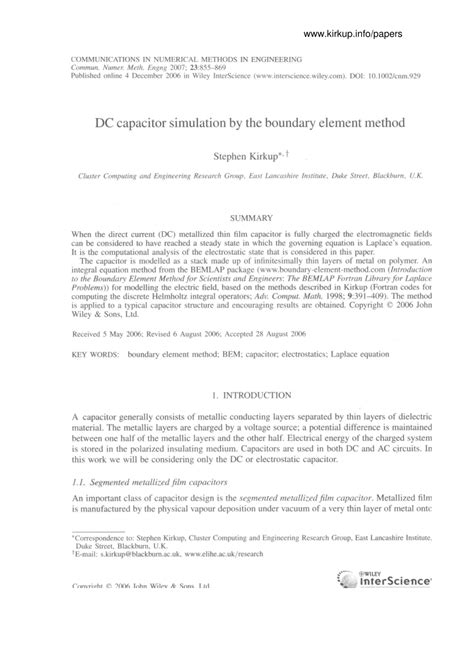 Pdf Dc Capacitor Simulation By The Boundary Element Method