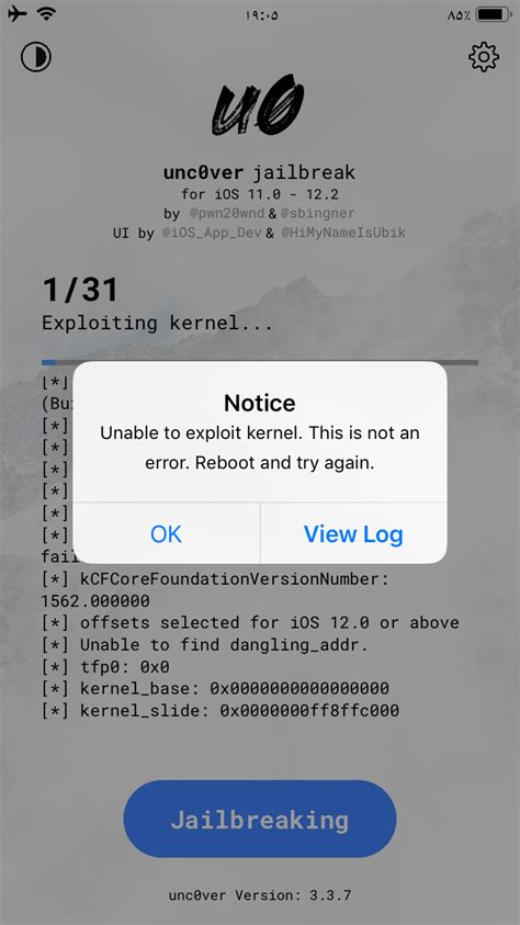Unable Get Past Exploiting Kernel” Unc0ver 337 · Issue 1202