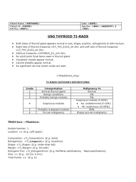 Usg Thyroid Ti Rads Patient Name Date Patient Id Ref Phy Age Sex Pdf