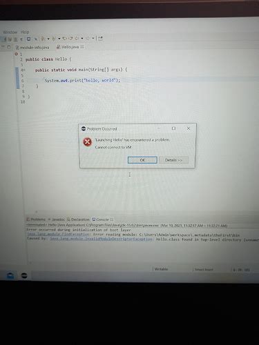 lỗi cannot connect to vm khi chạy code trên eclipse programming