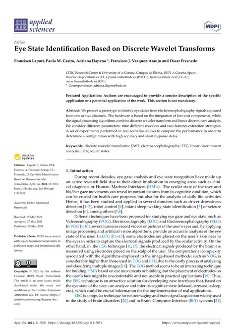 Pdf Eye State Identification Based On Discrete Wavelet Transforms