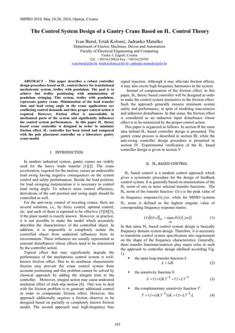 Pdf The Control System Design Of A Gantry Crane Based On H∞ Control Theory