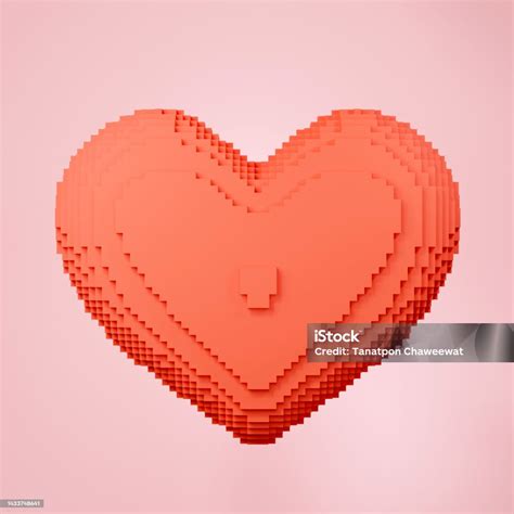 모의 및 웹 배너를위한 깨끗한 배경에 픽셀 하트 아이콘의 3d 렌더링 만화 인터페이스 디자인 최소한의 메타 버스 개념 하트 모양에 대한 스톡 사진 및 기타 이미지 Istock