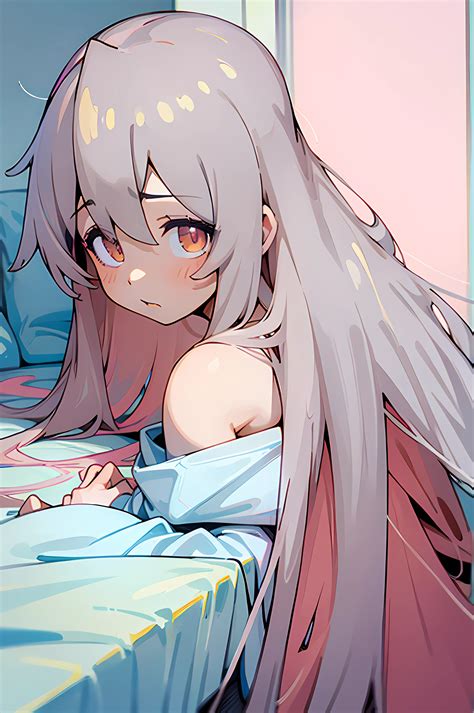 Anime Girl Laying In Bed With Her Head On The Pillow Seaart Ai