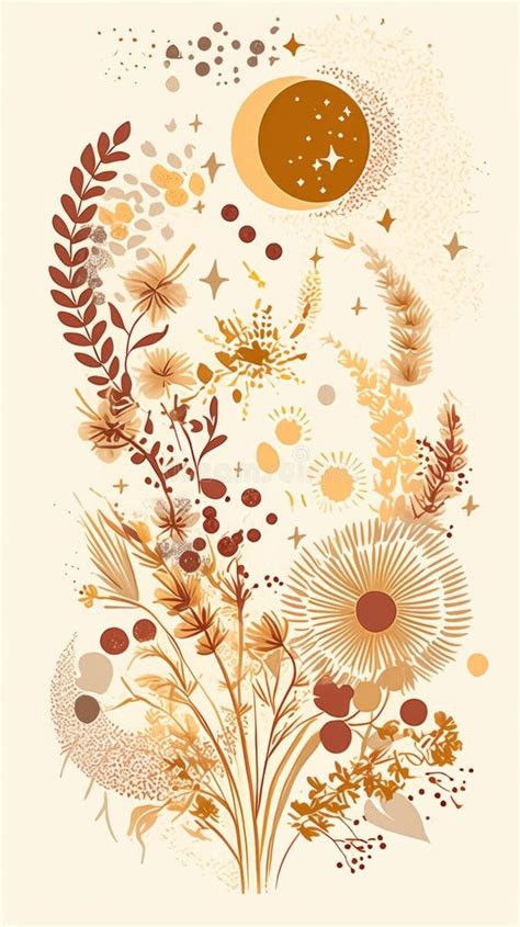 Boho Style Floral Illustration With Moon And Stars Stock Illustration