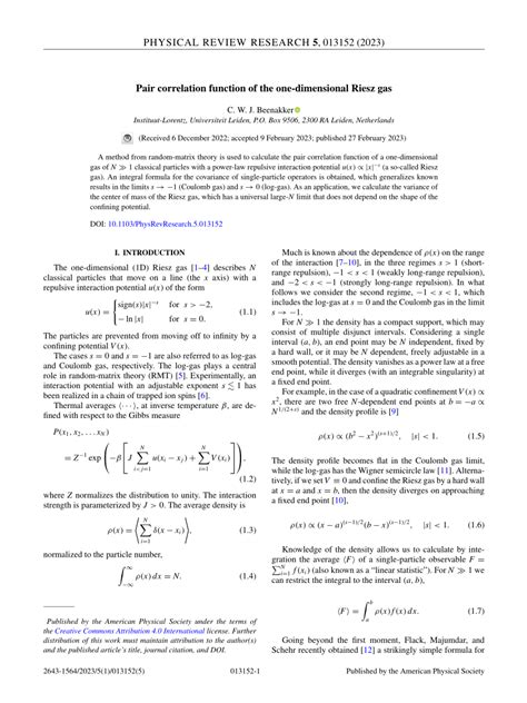 Pdf Pair Correlation Function Of The One Dimensional Riesz Gas
