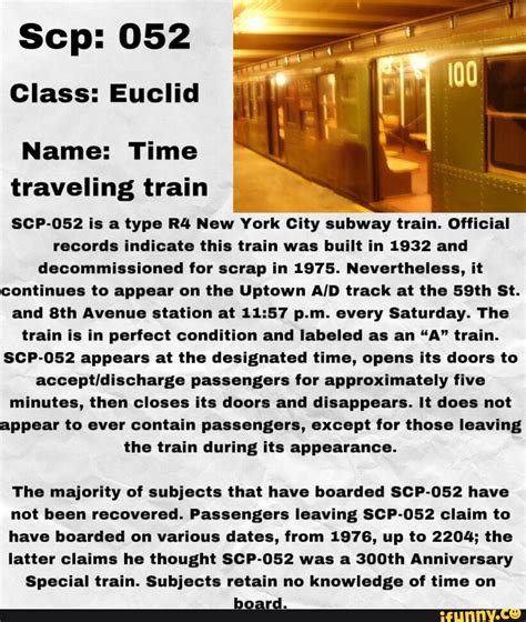 Scp 052 Class Euclid Name Time Traveling Train SCP 052 Is A Type RS