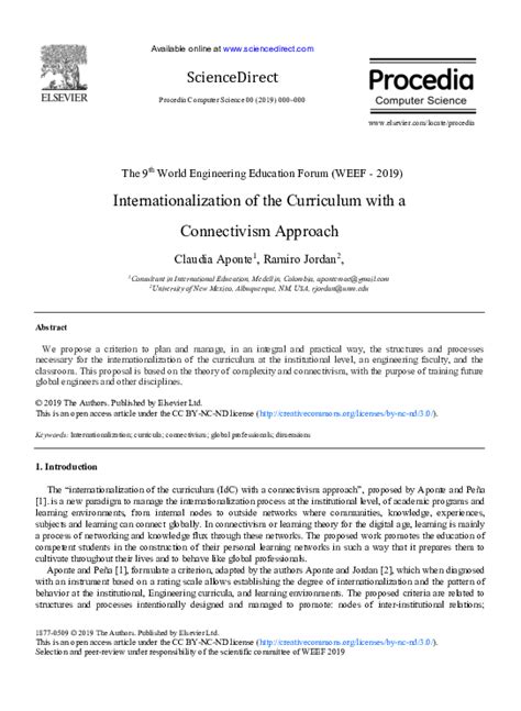 Pdf Internationalization Of The Curriculum With A Connectivism