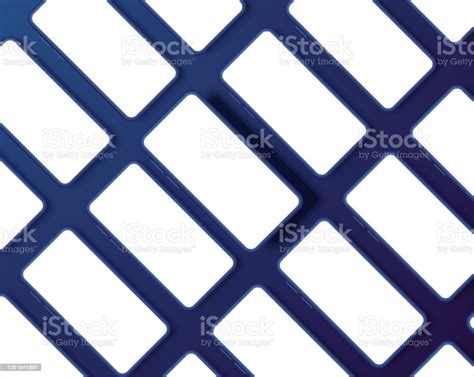 빈 화면이있는 파란색 스마트 폰 휴대 전화의 행은 각도로 배치됩니다 가상의 스마트 폰 세트 맨 위 보기입니다 벡터 일러스트레이션 0명에 대한 스톡 벡터 아트 및 기타 이미지