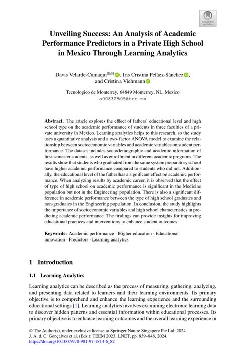 Pdf Unveiling Success An Analysis Of Academic Performance Predictors In A Private High School