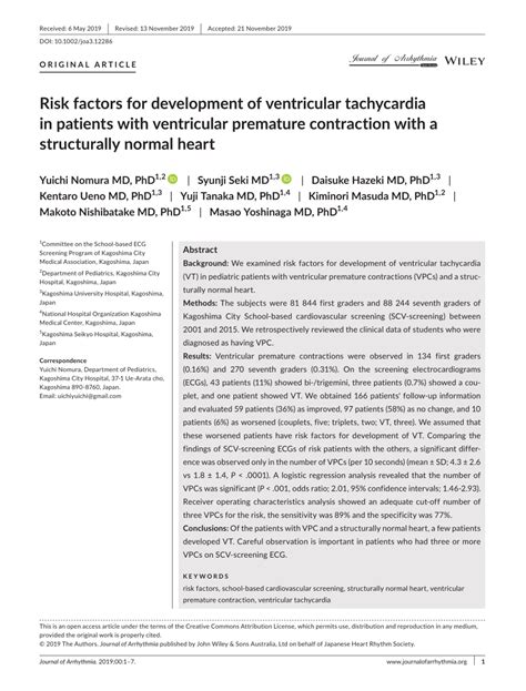 Pdf Risk Factors For Development Of Ventricular Tachycardia In