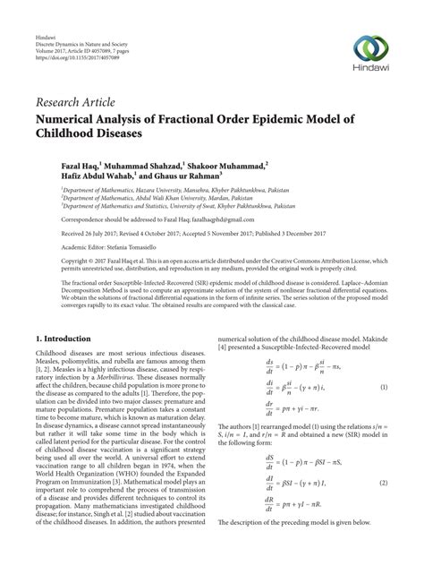 Pdf Numerical Analysis Of Fractional Order Epidemic Model Of