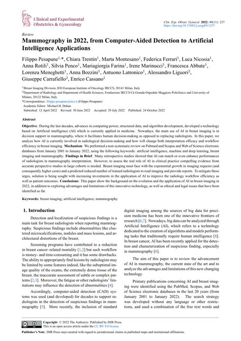Pdf Mammography In 2022 From Computer Aided Detection To Artificial