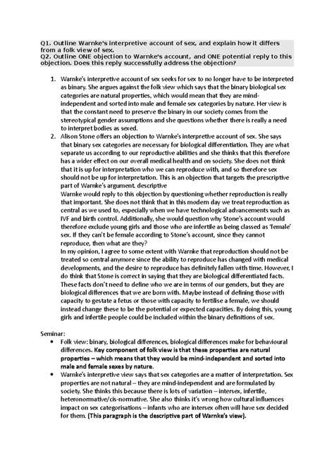 Sex Gender Discussion Forum Q1 Outline Warnkes Interpretive Account