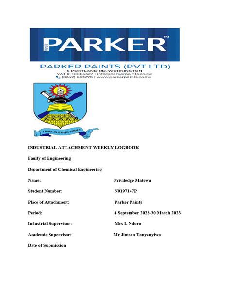 Industrial Attachment Weekly Logbook Corrected Pdf Paint