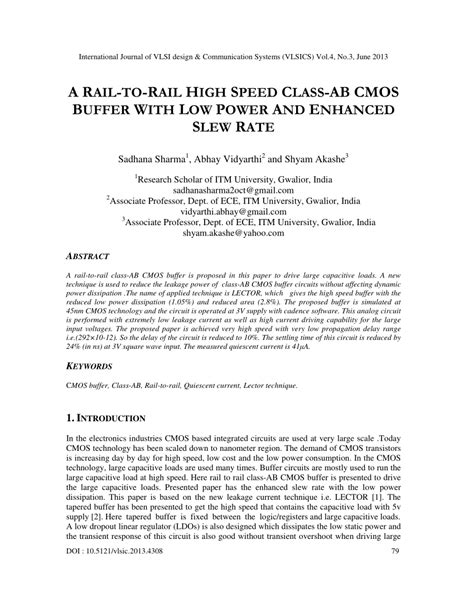 pdf a rail to rail hign speed class ab cmos buffer with low power and