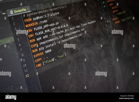 Docker File Hello World Code On Screen Stock Photo Alamy