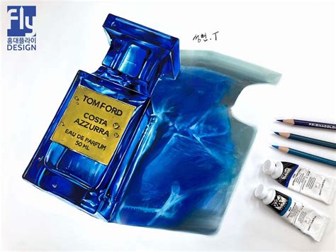 홍대 플라이미술학원 홍대미술학원 파란병 향수병 투명체그림자 색연필 유리병 개체표현 향수병 유리병 향수