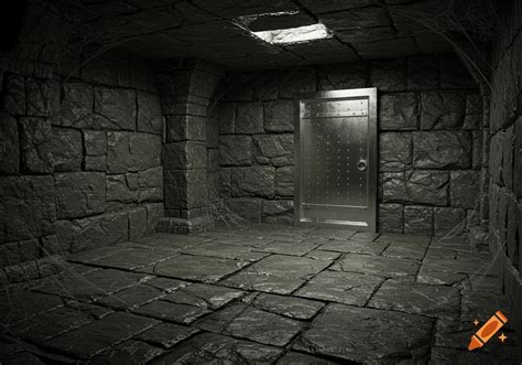 A Dark Dungeon Room With Rough Stone Walls And Floor Covered In