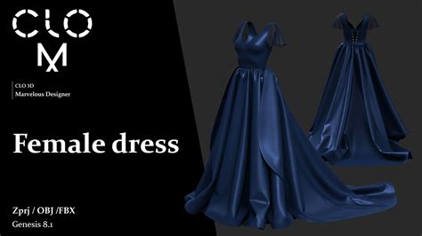 artstation female dress marvelous designer clo3d project file obj