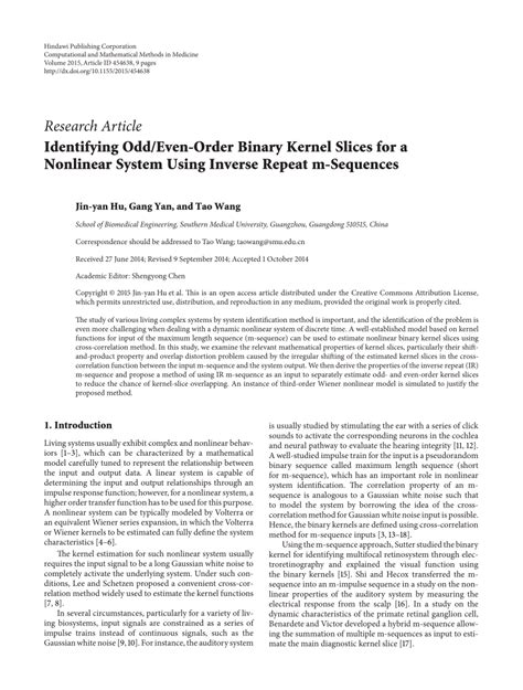 pdf identifying odd even order binary kernel slices for a nonlinear
