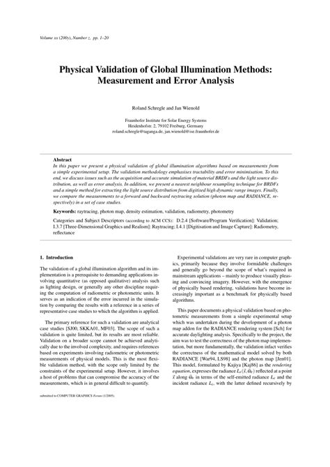 Pdf Physical Validation Of Global Illumination Methods Measurement And Error Analysis