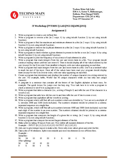 Assigntment 2 Python Lab Techno Main Salt Lake Em 41 Sector V