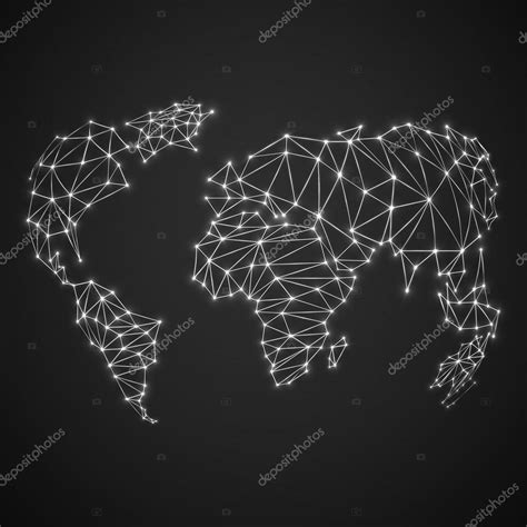 Abstract Polygonal World Map With Glowing Dots And Lines Network