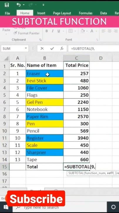 How To Use Subtotal Function In Excel Exceltips Exceltutorial Exceltricks Msexcel Excel