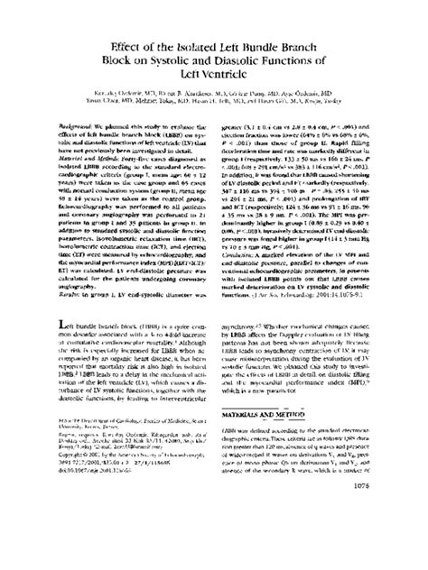 Pdf Effect Of The Isolated Left Bundle Branch Block On Systolic And Diastolic Functions Of