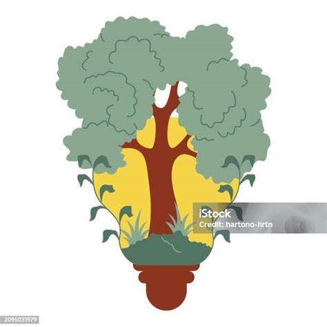 나무와 식물의 환경 자연 위에 전구 환경 테마와 함께 평면 스타일의 벡터 일러스트 레이 션입니다 편집 가능한 벡터 그림입니다 0명에 대한 스톡 벡터 아트 및 기타 이미지