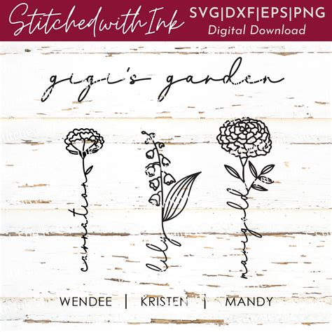 gigi svg birth month flower svg gigis garden sign mothers etsy