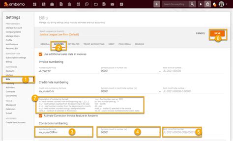 how to set correction invoice numbering formula
