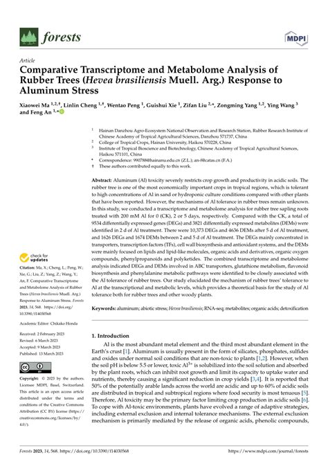 Pdf Comparative Transcriptome And Metabolome Analysis Of Rubber Trees