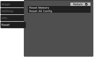 Projector Reset Options Reset Menu